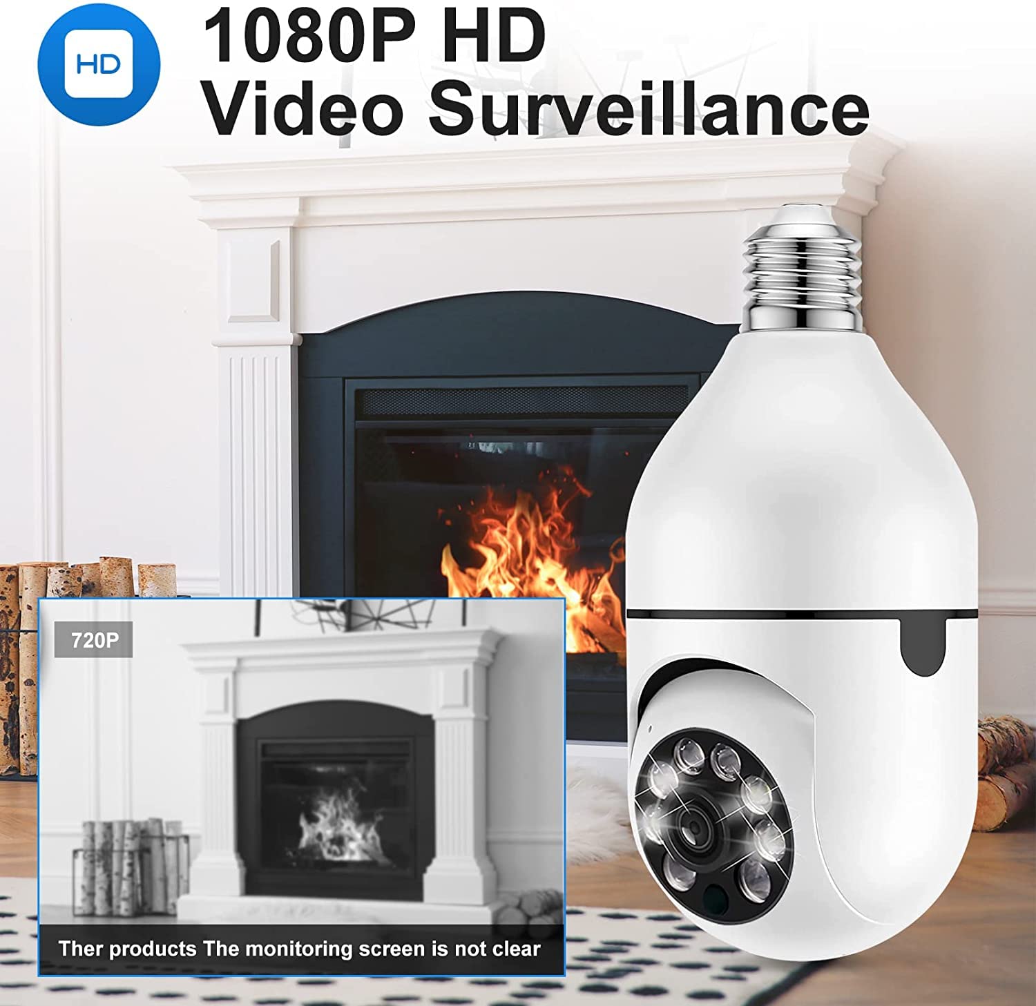 Richbarn Light Blub Camera,1080P@20FPS HD Resolution Support 2.4G/5.8G WiFi 6 Mini Size PTZ IR Night Vision Two-Way Voice Motion Detection Automatic Tracking Alarm