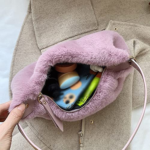 N/A Plush Women Shoulder Bag Winter Mini Bags All-match Handbag Fluffy Solid Female Bag (Color : Pink, Size : One Size)