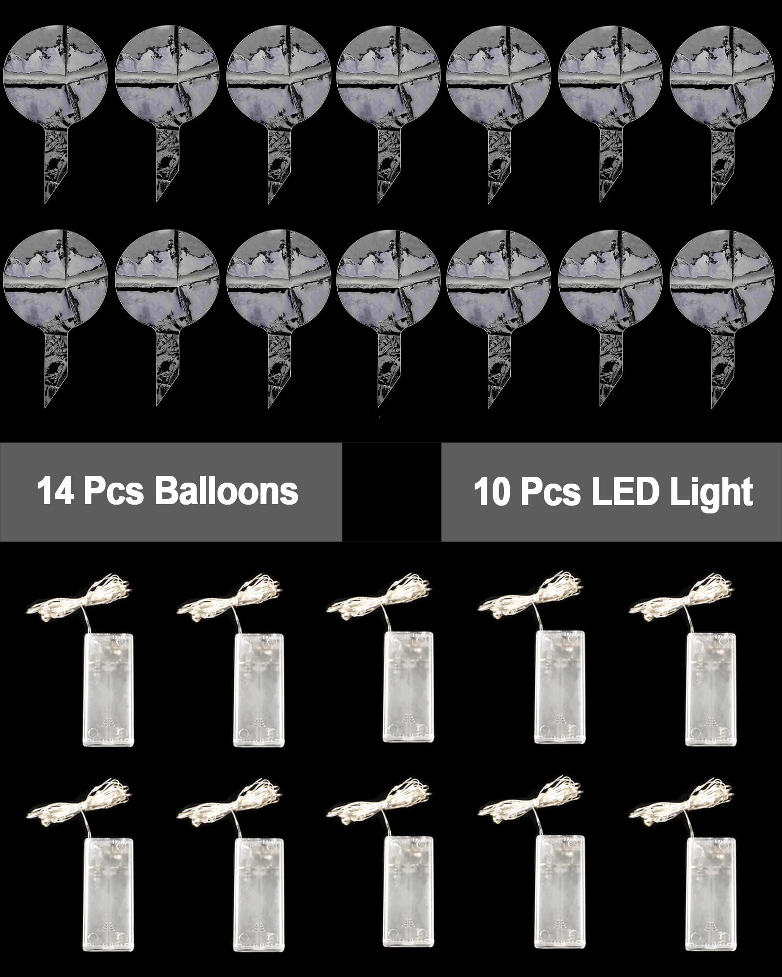LED Balloons Light Up Balloons - 10 Pack Glow in the Dark Balloons, 20 Inch Clear Bobo Balloons with Lights, Bubble Balloons with String Lights, Helium Glowing Balloons for Party