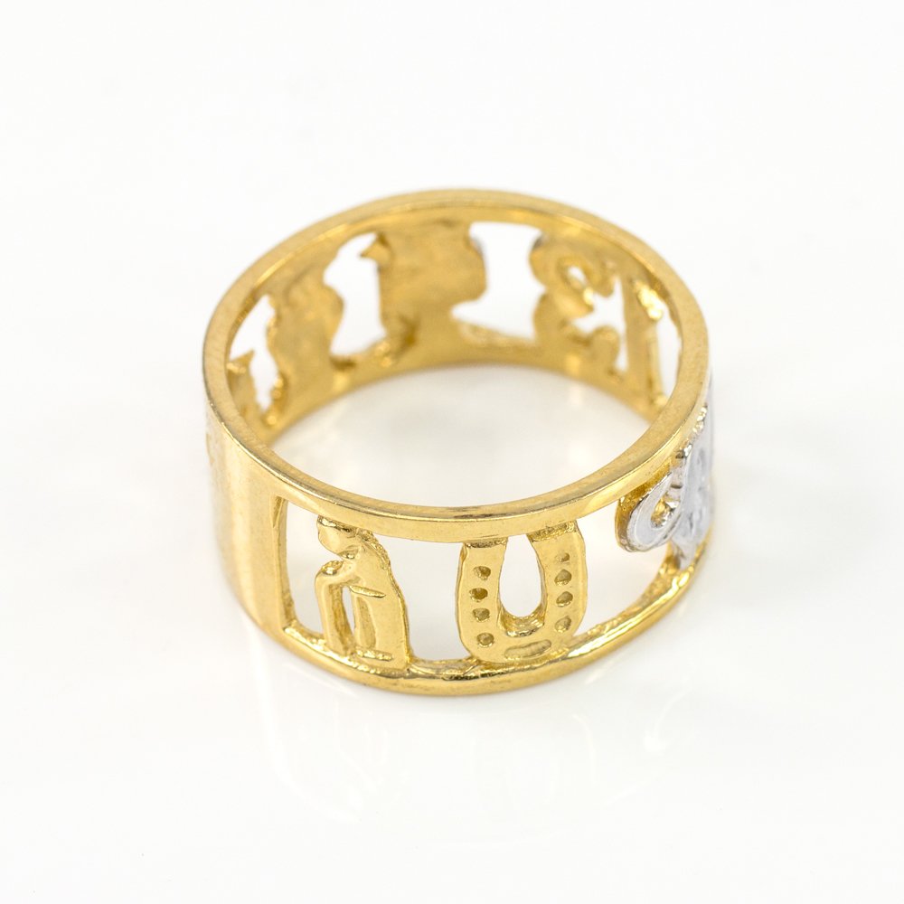 High Polish 10k Two-Tone White and Yellow Gold Open Design Lucky Ring (Size 10.25)