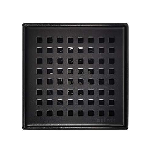 Neodrain 4-Inch Square Shower Drain with Removable Quadrato Pattern Grate,Brushed 304 Stainless Steel Square Drain, with Watermark&CUPC Certified, Hair Strainer,Black