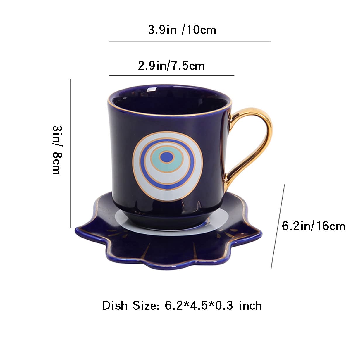 MOWUQEEN Espresso Coffee Cups Set, Evil Eye cups Ceramic Coffee Mug, Hamsa Hand Designed Set of Cups And Saucers resso Coffee Cups Set, Ceramic Coffee Mug Tea Cup (DY-Devil's Eye Cup-C)