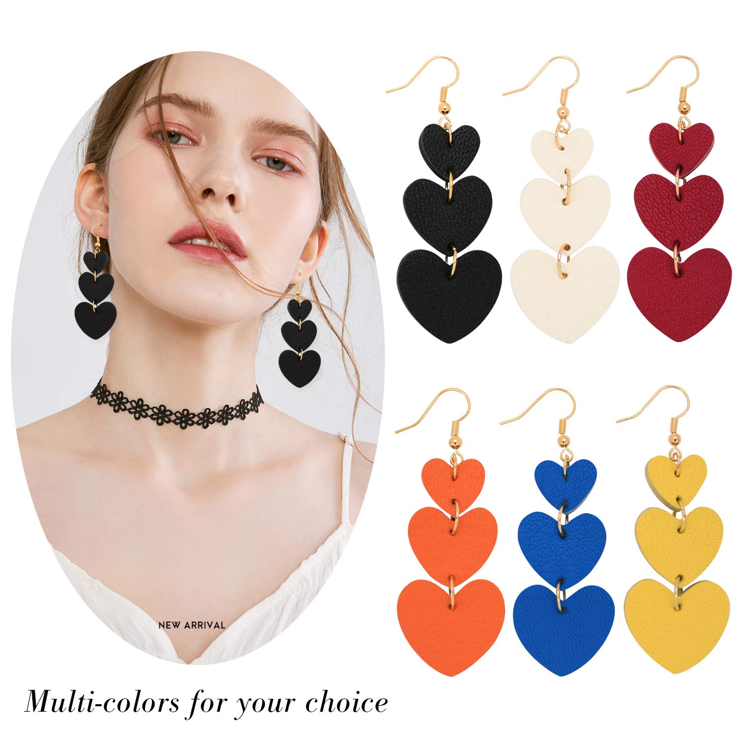 Jagucho Leather Earrings Dangle for Women, Lightweight Heart Earrings Drop (Black 42)