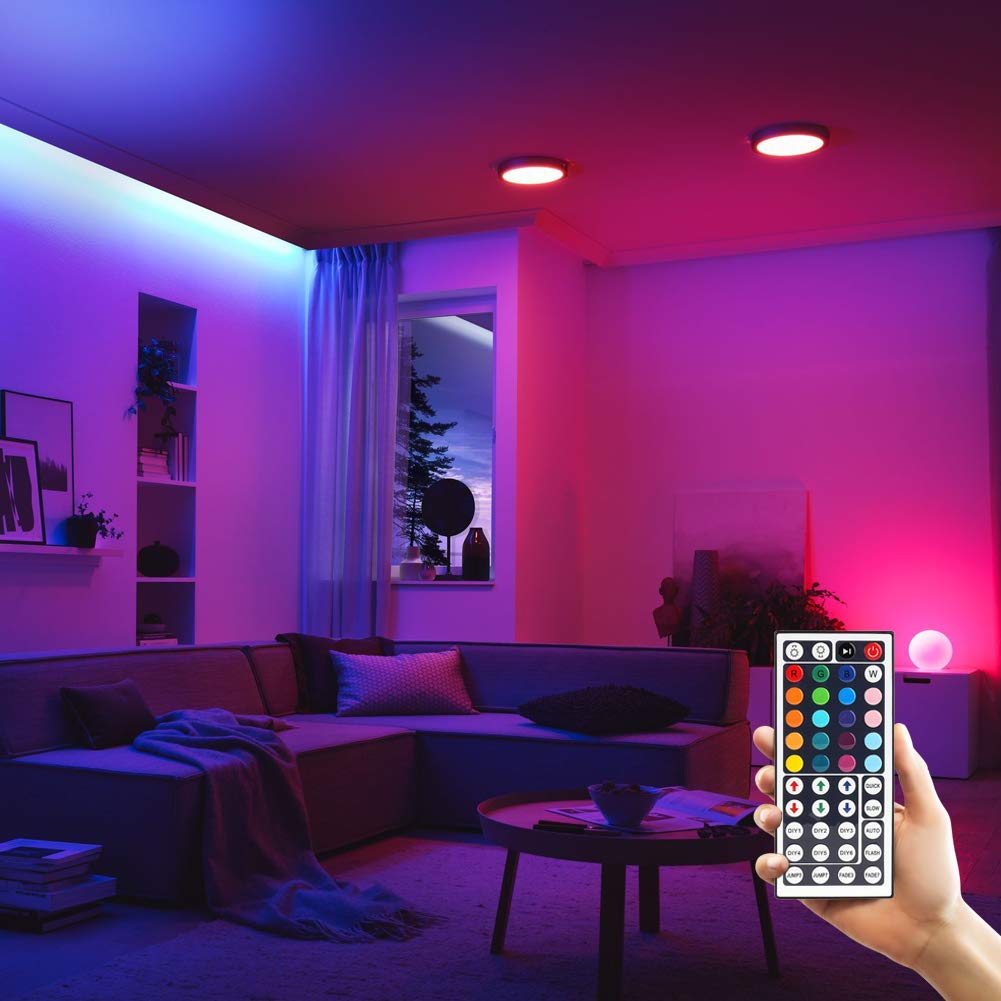 Led Strip Light, 44 keys IR remote DC12V 16.4ft Dimmable Warm Cool White RGB 5050 Color Changing Led Tape Kit Christmas Lights for Bedroom, Cupboard, Wine Cabinet, Xmas, Gift, Staircase