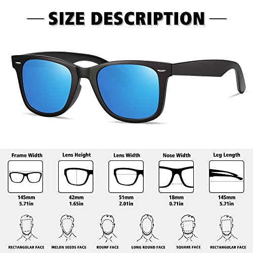 MEETSUN Polarized Sunglasses for Men Classic Retro Sun Glasses for Driving Fishing UV Protection 2 Pack Matte Black Frame Grey Blue Mirrored Lens
