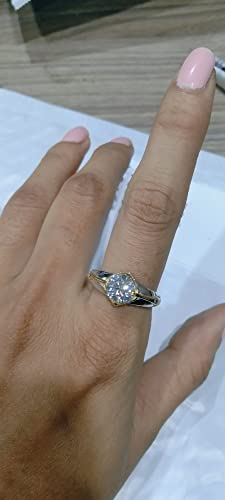 Moissanite Solitaire Engagement Ring with two tone Yellow Gold with 1.50 ct Round Brilliant Cut for Women (Sterling Silver, 6.5)