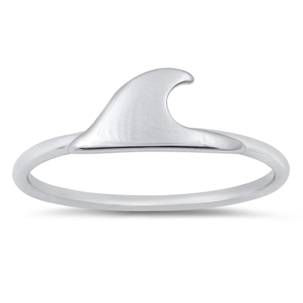 High Polish Wave Ocean Shark Ring New .925 Sterling Silver Band Size 6