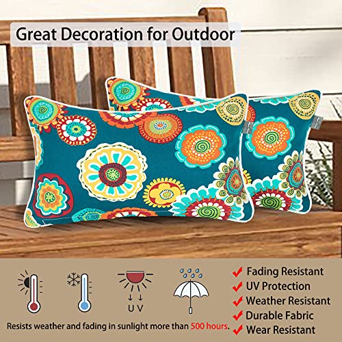 Pack of 2 Outdoor/Indoor Lumbar Pillow Case Covers 12"x20", Waterproof Rectangular Throw Pillowcase Shell Christmas Decorative Cushion Sham for Patio Garden Tent Couch - Heronsbill Turquoise Green