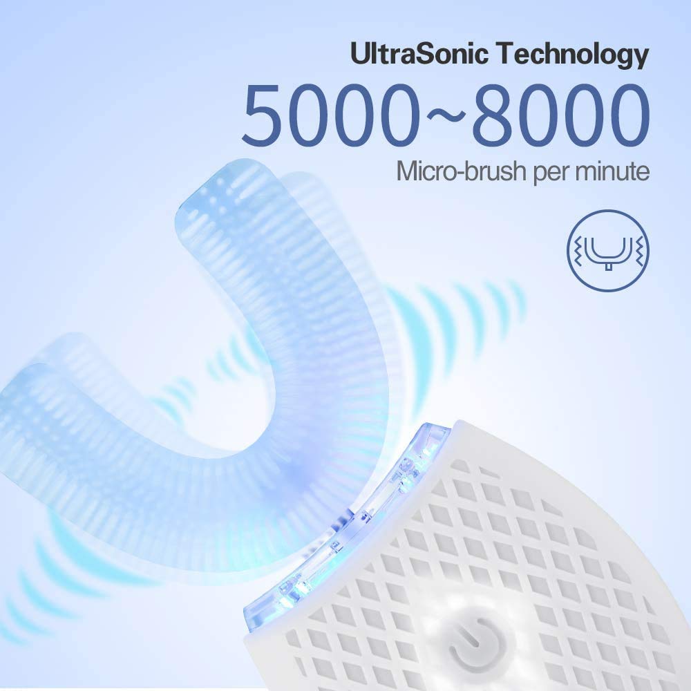 Rolg Ultrasonic Automatic Toothbrush,Ultrasonic Electric Toothbrush and 30'' Automatic Timer, 360 Toothbrush Wireless Charging Toothbrush Washable Travel Home Dual-use, White