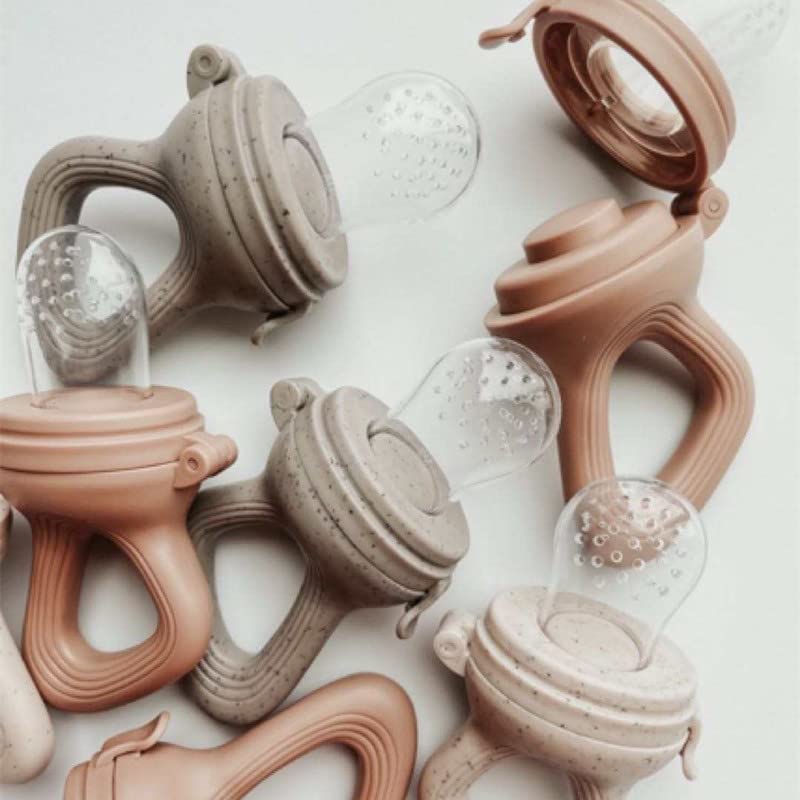 Norajoh Baby Food Fruit Feeder Pacifier | Teething Weaning Food Grade BPA Free Silicone teether for Babies (Speckled Cream)