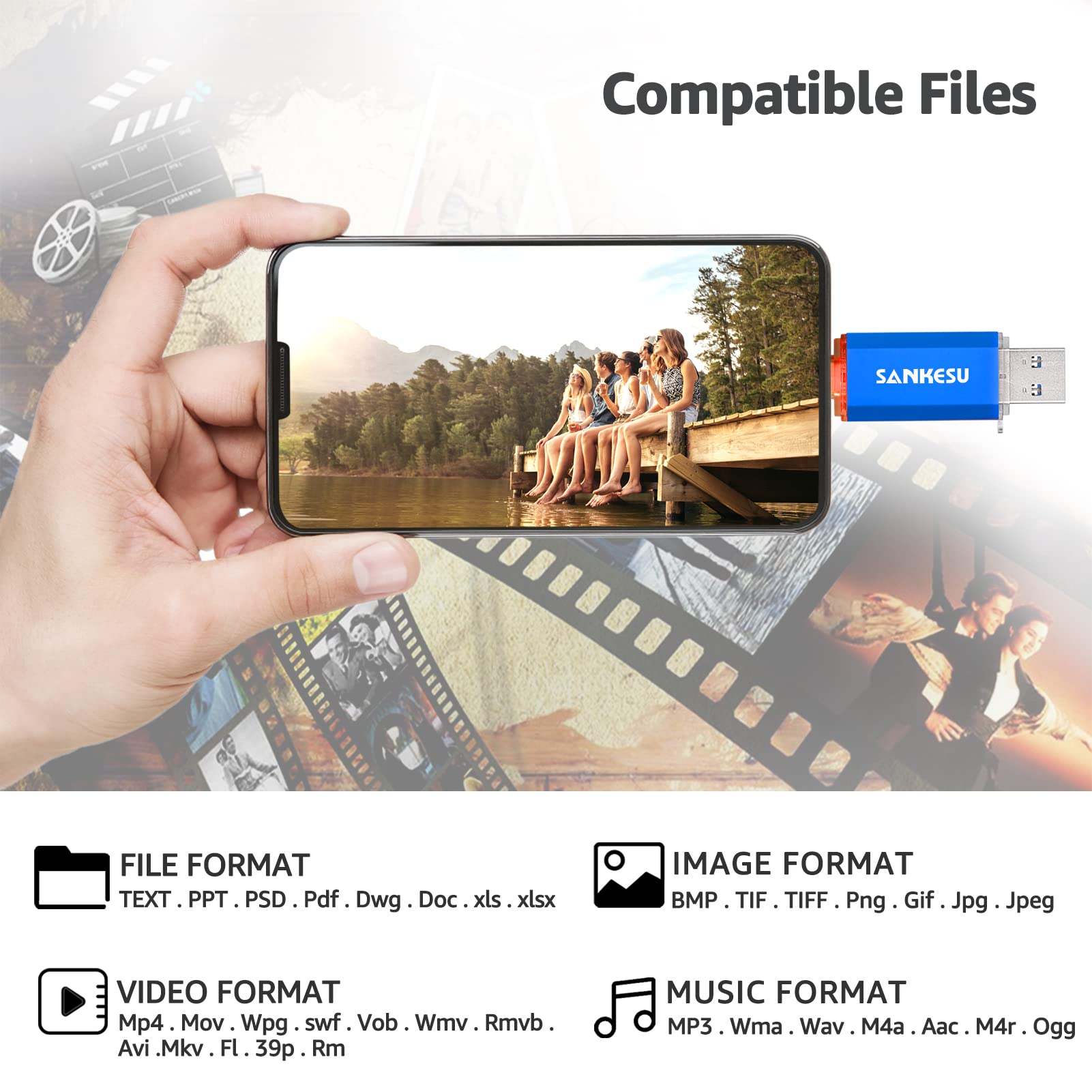 SANKESU USB 3.0 Stick 128GB Type C Flash Drive, USB-A & Type-C OTG Dual Thumb Drive, 2 in 1 Memory Stick Cle USB External Date Storage Compatible with Type C Phone and Tablet/Laptop/Computer