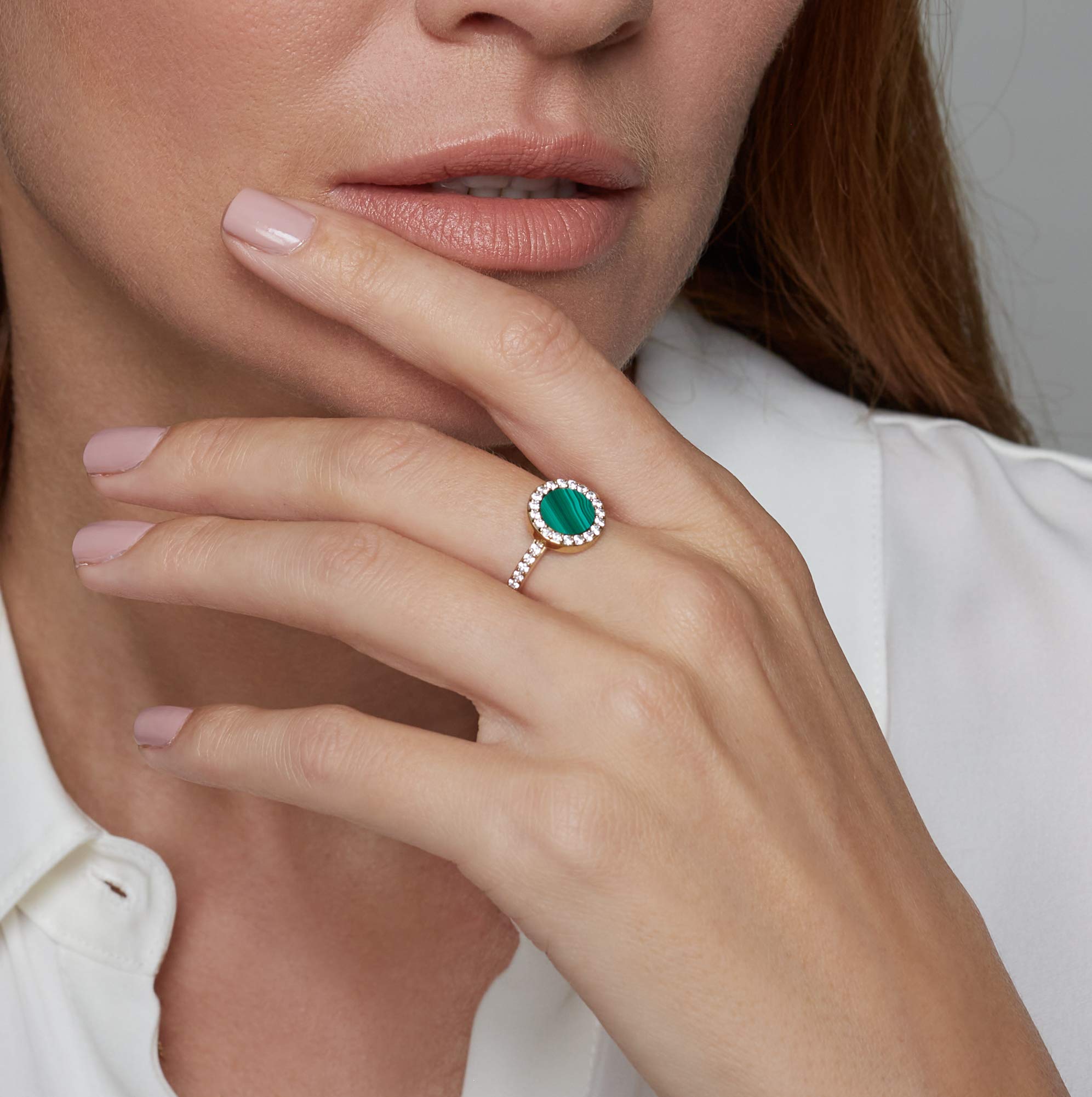 KIERA 14K Yellow Gold Clad Sterling Silver Round Halo Malachite Ring, Size 7