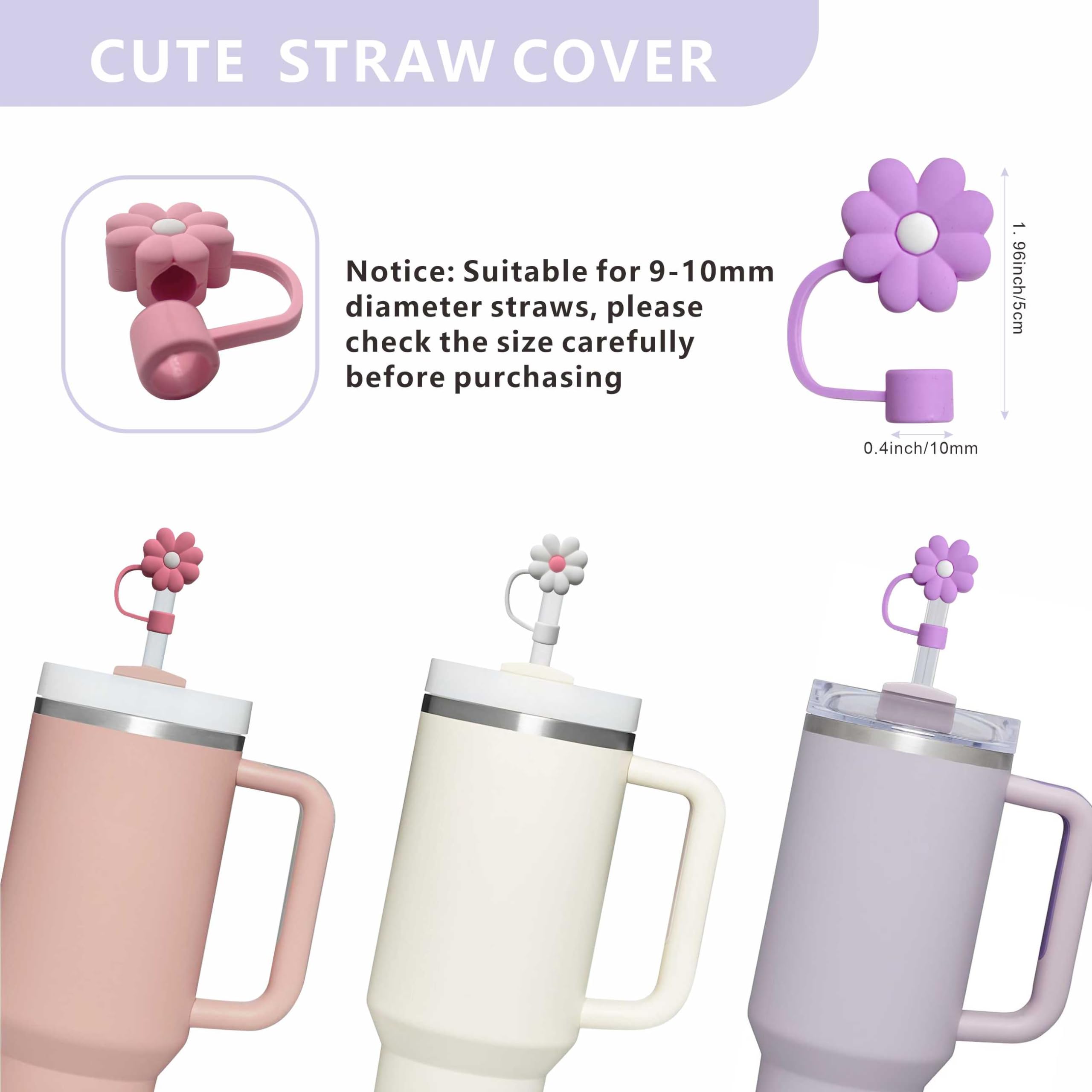 HuLiPaLi Stanley Cup Accessories Set Including 9 Pcs Silicone Spill Proof Stopper,3 Pcs Cute Straw Cover Cap for 9-10 mm Straws, 3Pcs Reusable Straw and 1 Cleaning Brush for Stanley Cup 40oz & 30oz