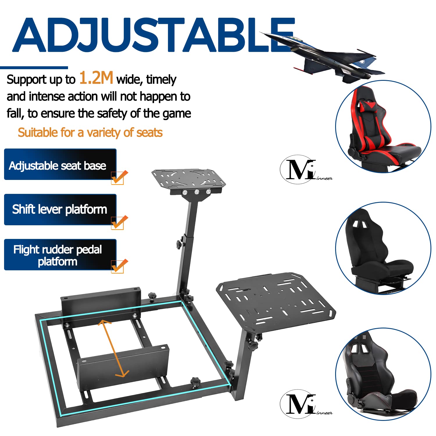 Minneer Racing Flight Simulator Cockpit Fit for Logitech/Thrustmaster/Fanatec X56 X52 G29 G920 T248 TX,Support Hotas Warthog Match Seat,Drive Gaming Mount. Seat, Joystick & Handbrake Not Included