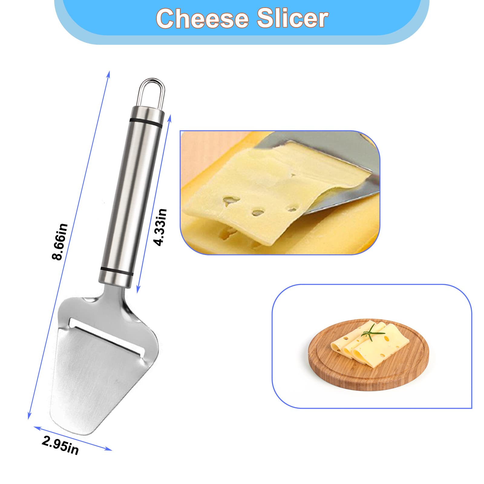 SanKitc 3 Pcs Cheese Slicer Tools Stainless Steel Kitchen Gadgets Including Cheese Slicing Knife, Cheese Cubing Knife and Cheese Grater