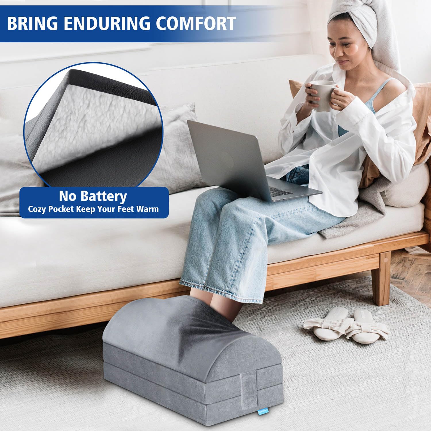 KAYFIA Foot Rest for Under Desk at Work XX-Large with 3 Adjustable Heights,Foot Stool with Supportive Gel-Infused Foam, Warmer Feet Pocket Footrest for Office Gaming Chair, for Leg Support -Gray