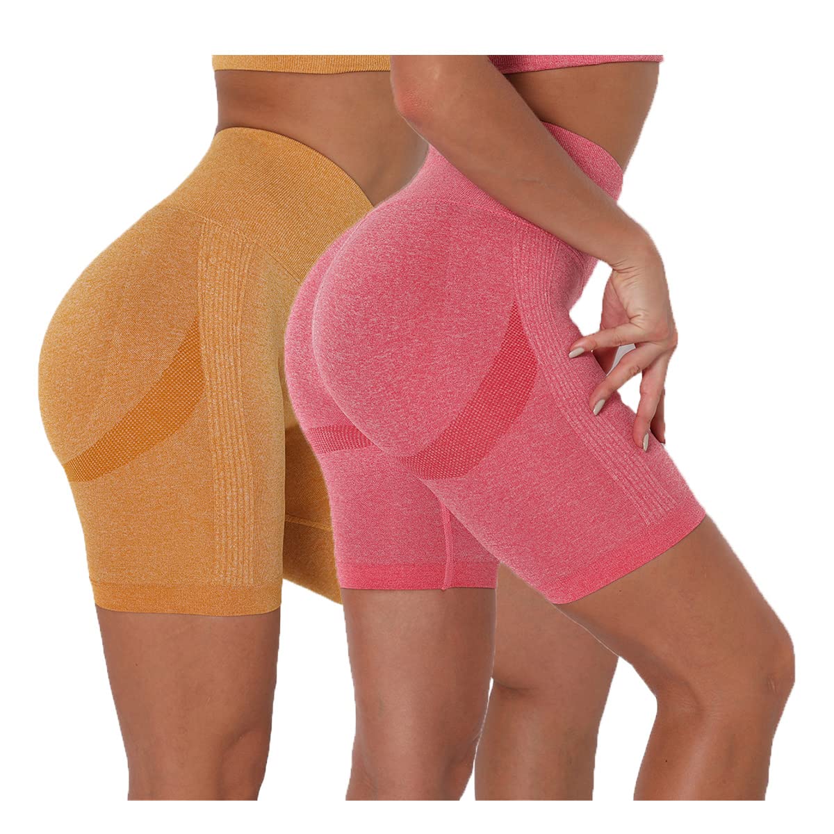 MEFINESHOW Women's 2 Pack Seamless Yoga Gym Workout Shorts High Waist Tummy Control Push up Running Elastic Shorts (Large, #06 2pcs)