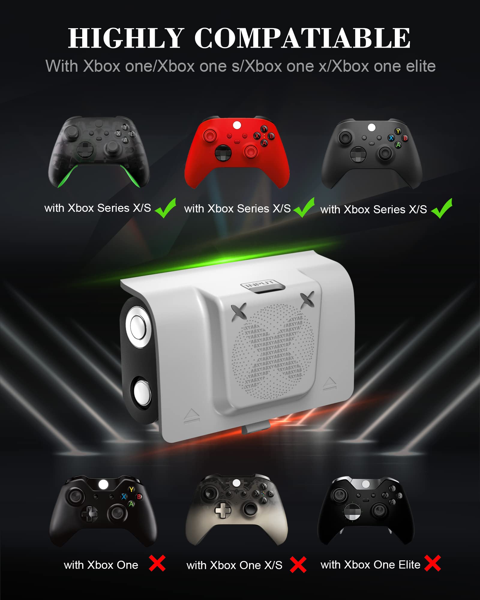 Play and Charge Kit for Xbox Series X/Xbox Series S, 2600mAh Rechargeable Battery Pack with 9.8FT USB Charging Cable and LED Charging Indicator for Xbox Controller with Cover-White