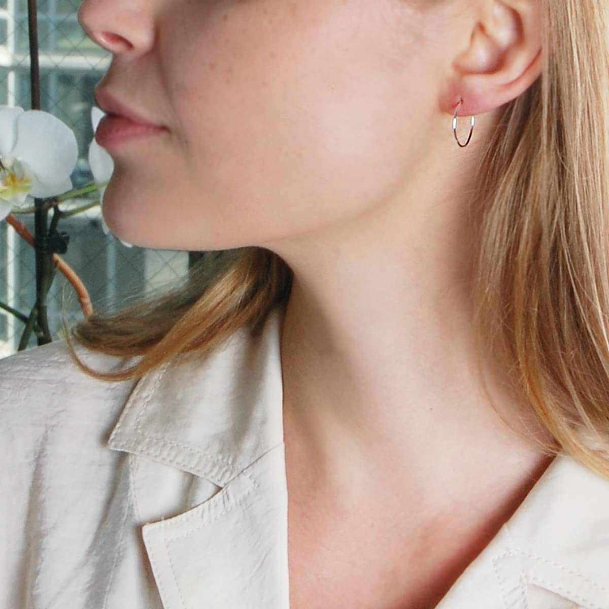 Humble Chic Small Hoop Earrings for Women - Hypoallergenic Lightweight Wire Threader Loop Drop Dangles, Safe for Sensitive Ears, 925 White - 0.5 inch