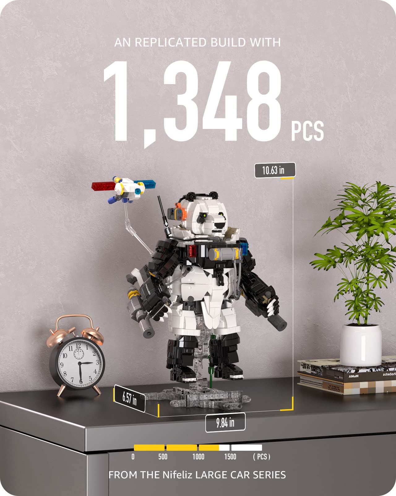 Nifeliz Mecha Panda Building Set, Model Toy with a Display Stand, Collectible Gift for Adults (1,348 Pieces)