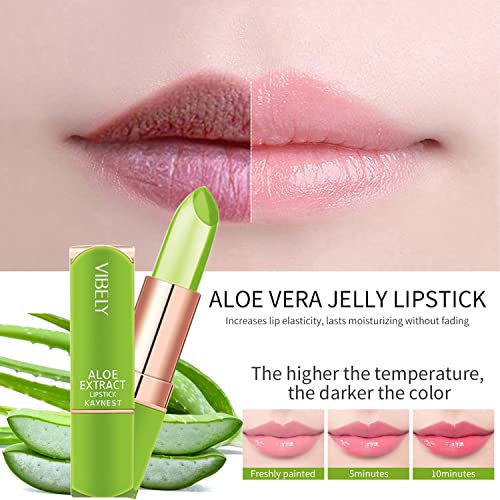 Kaynest 2 Packs Aloe Vera Lipstick Lips Moisturizer Long Lasting Nutritious Lip Balm Magic Temperature Color Change Lip Gloss (Set-A)