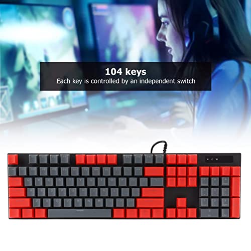 Sanpyl Mechanical Keyboard, 104 Key RGB Backlit Ergonomic Keyboard Fadeless Keycaps Dual Color Programmable Gaming Keyboard for PC Laptop(Gray Red)