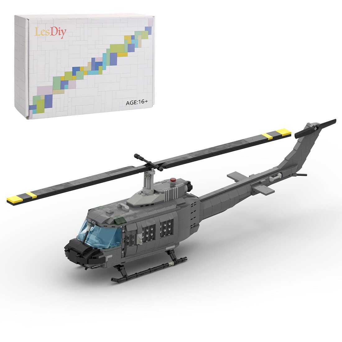 PHYNEDI Military UH-1 Helicopter Bricks Model, MOC Aircraft Plane Aeroplane Construction Collection Challenge Building Toy, MOC-74181 (882 Pieces)