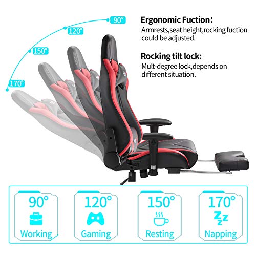 KASORIX Gaming Chair Ergonomic Video Game Chair High Back Computer Chair Professional Racing Style Comfortable Gamer Chair with Footrest and Massage Backrest and Lumbar Support