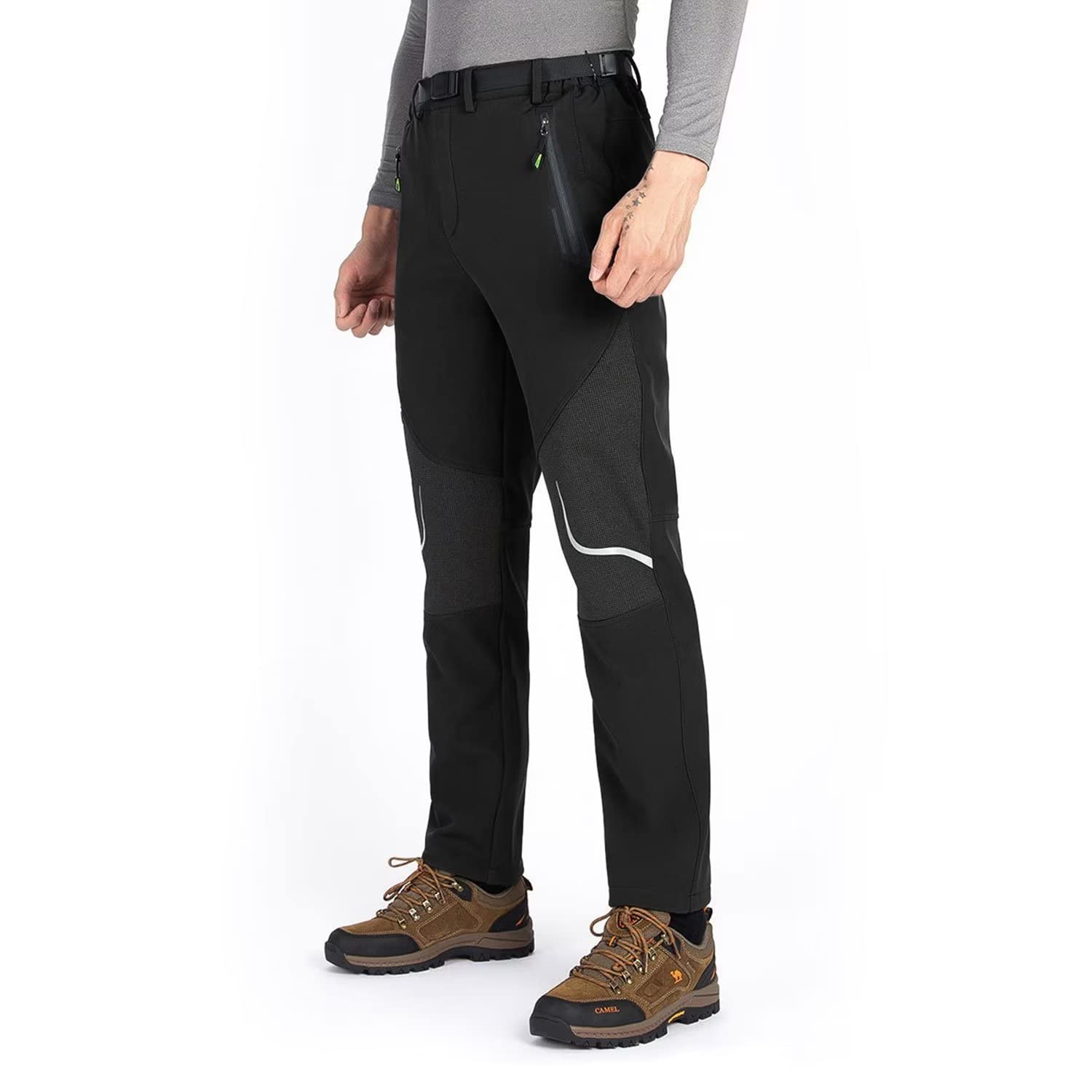 MONSTER VALLEY Mens Snow Ski Hiking Pants Outdoor Waterproof Fleece Lined Insulated Soft Shell Winter Pants, Black, Large