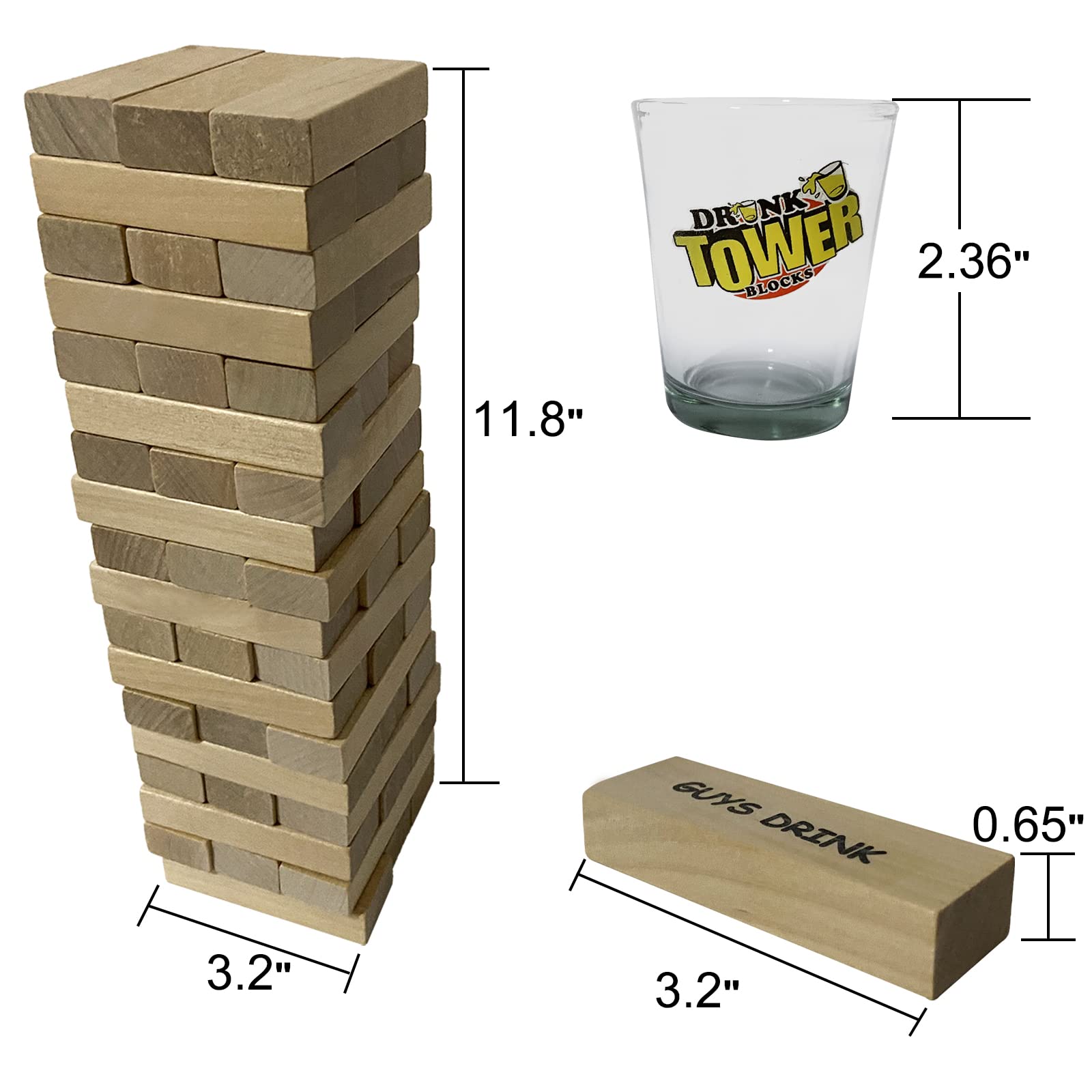 MINSN PTY Tower Blocks Game Classic Wood Stacking Game 54 Pieces with 4 Cups for Family and Party Red Wood Color