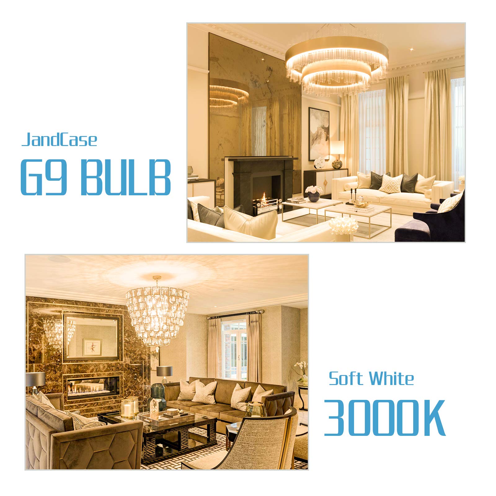 JandCase G9 LED Bulb Dimmable, G9 LED Light Bulbs, 6W (60W Halogen Equivalent), Soft White 3000K, 600LM, G9 Bi-pin Base, 360° Beam Angle, for Home Lighting, Ceiling Lamp, Chandelier, 2 Pack