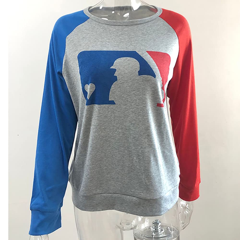 Janepam Womens Tops Shirt Sweatshirt Plus Size Playing Baseball Heart Color Block Xmas Christmas Pattern Graphic Print Loose Blouse(D Playing Gray,XL)