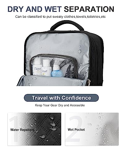 Travel Carry On Backpack for Women, Waterproof Laptop Backpack for Traveling on Airplane Hiking Gym Backpack with USB Charging Port Shoe Compartment, Black