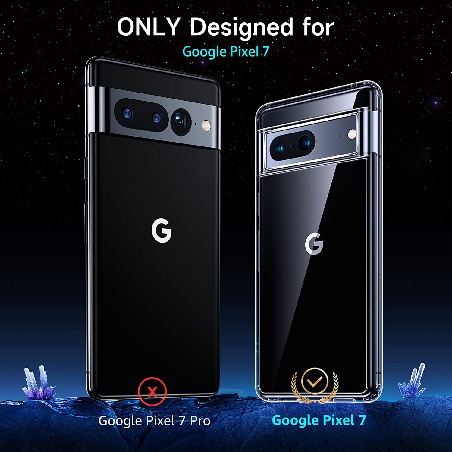 Humixx Crystal Clear for Google Pixel 7 Case, [Mil-Grade Protection] [Anti-Fingerprint] Silky Touch Hard PC Back with Non-Slip Soft TPU Edge, Airbag Shockproof Case for Pixel 7 Case, Clear