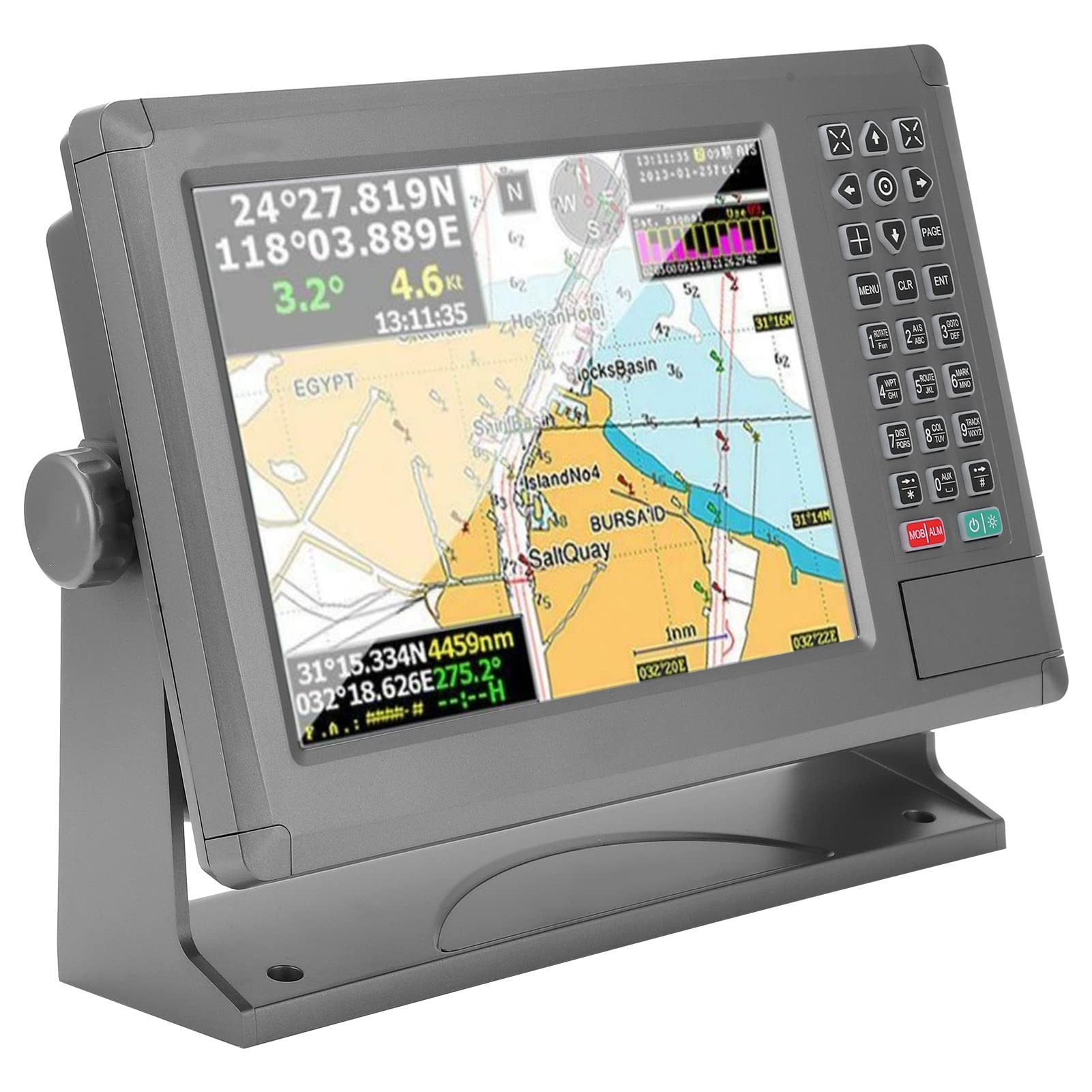 Marine Navigator,10.4in Marine Navigator Color LCD Display Voice Broadcast Alarm Built?in Global Charts for Boat DC12V?36V