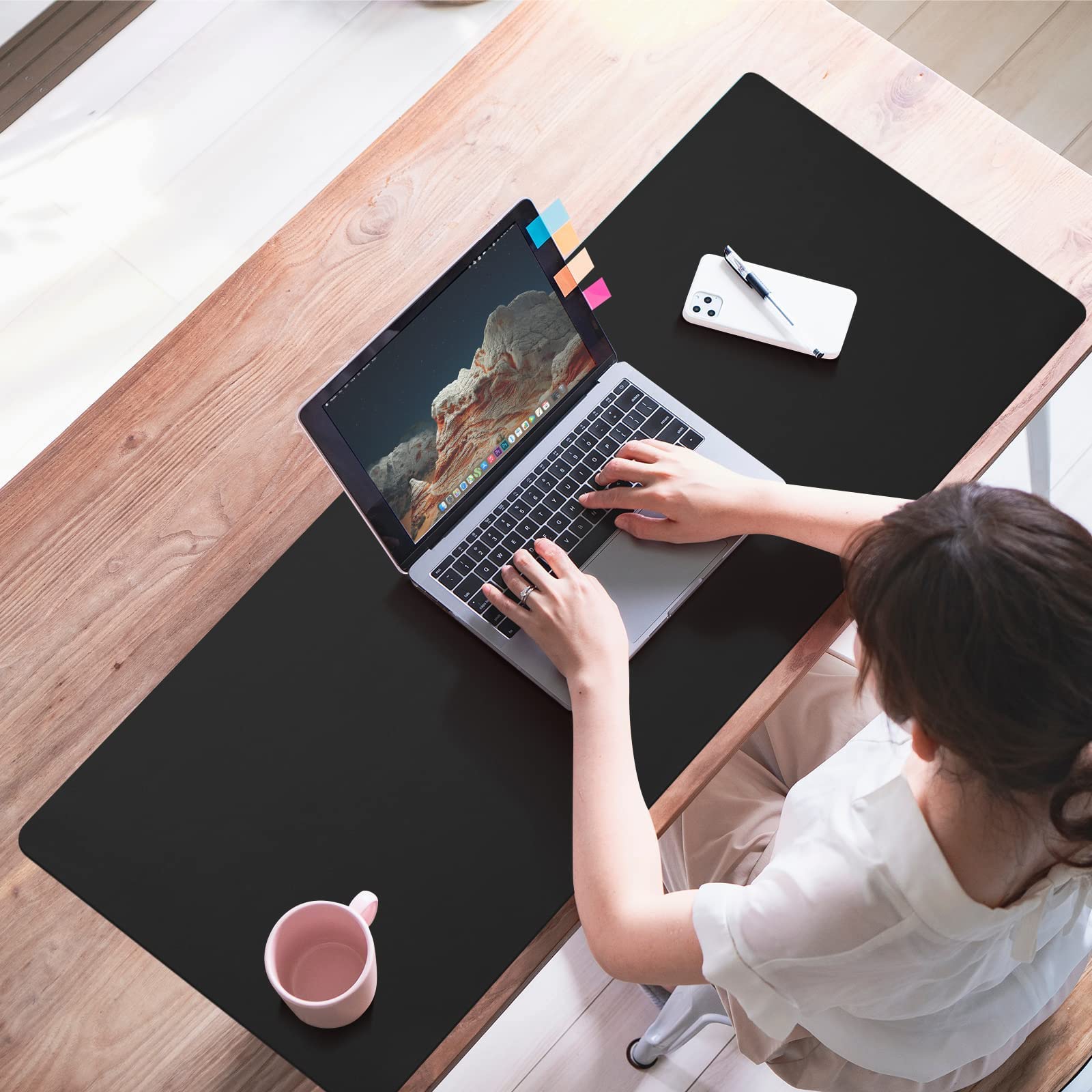 Large Leather Desk Pad -47.2'x17' Dual Sided Office Desk Mat Extra Big Mouse Keyboard Pad Waterproof Mousepad Desk Cover Writing Pad for Office and Home(Black+Dark Red)