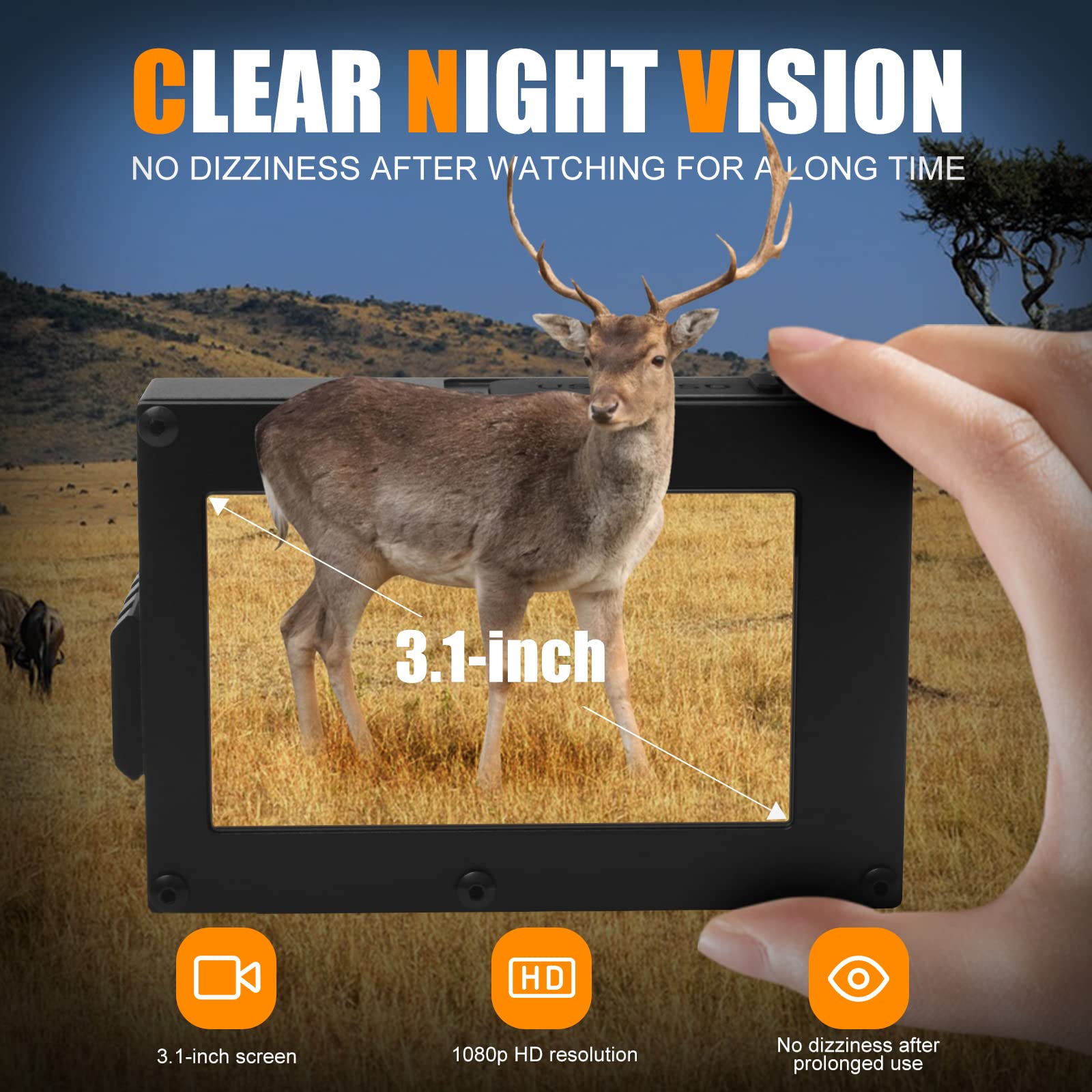 Night Vision Hunting Scope, 3.1-Inch Large Screen Rifle Scope, Monocular for Nightfall Total Darkness, Riflescopes for Outdoor Day & Night