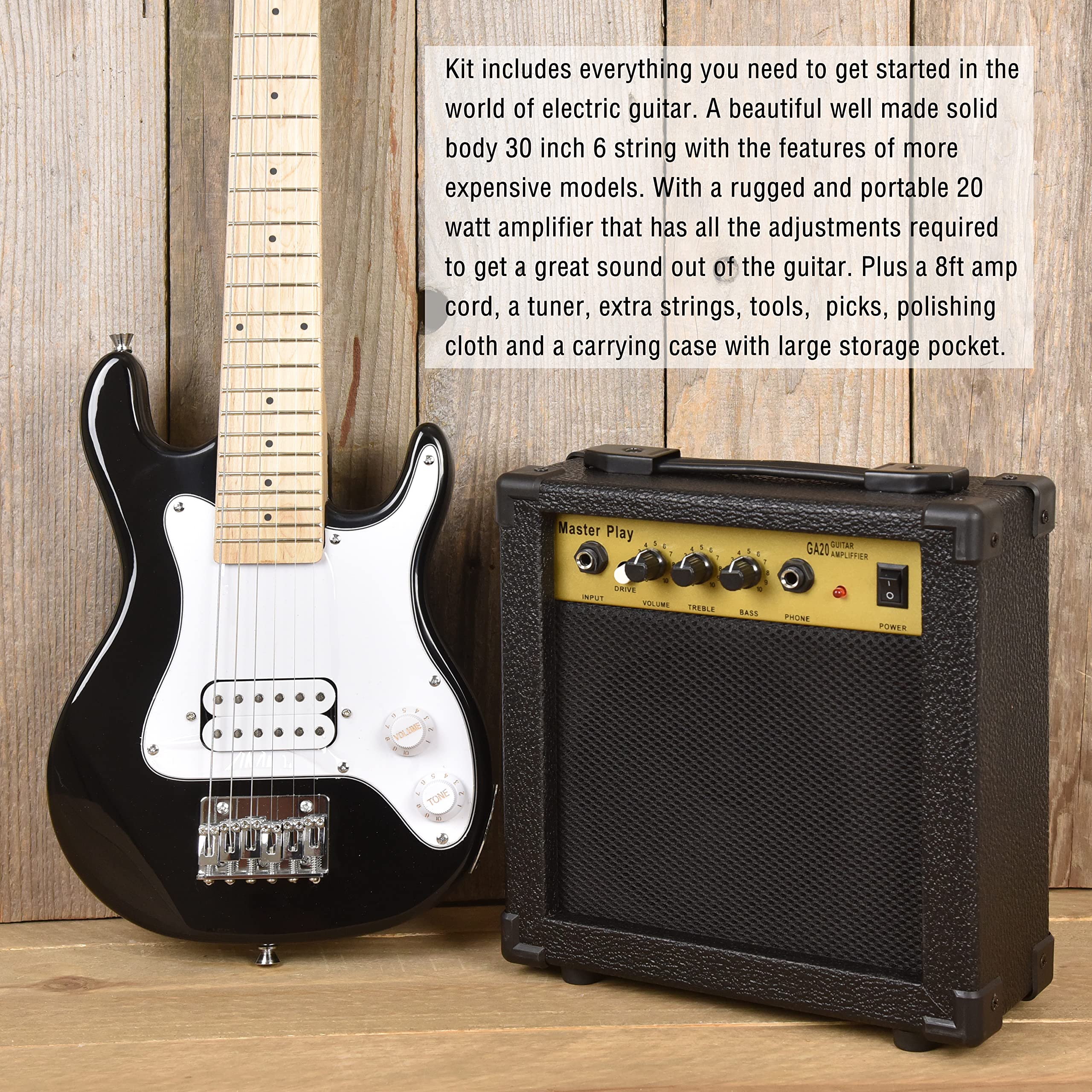Master Play 30 Inch Electric Guitar,For Kids/beginner With Complete Starter Kit, 20 Watt Amp, 6 Extra String, Picks, Gig Bag, Shoulder Strap, Digital tuner, Cable, Wash Cloth