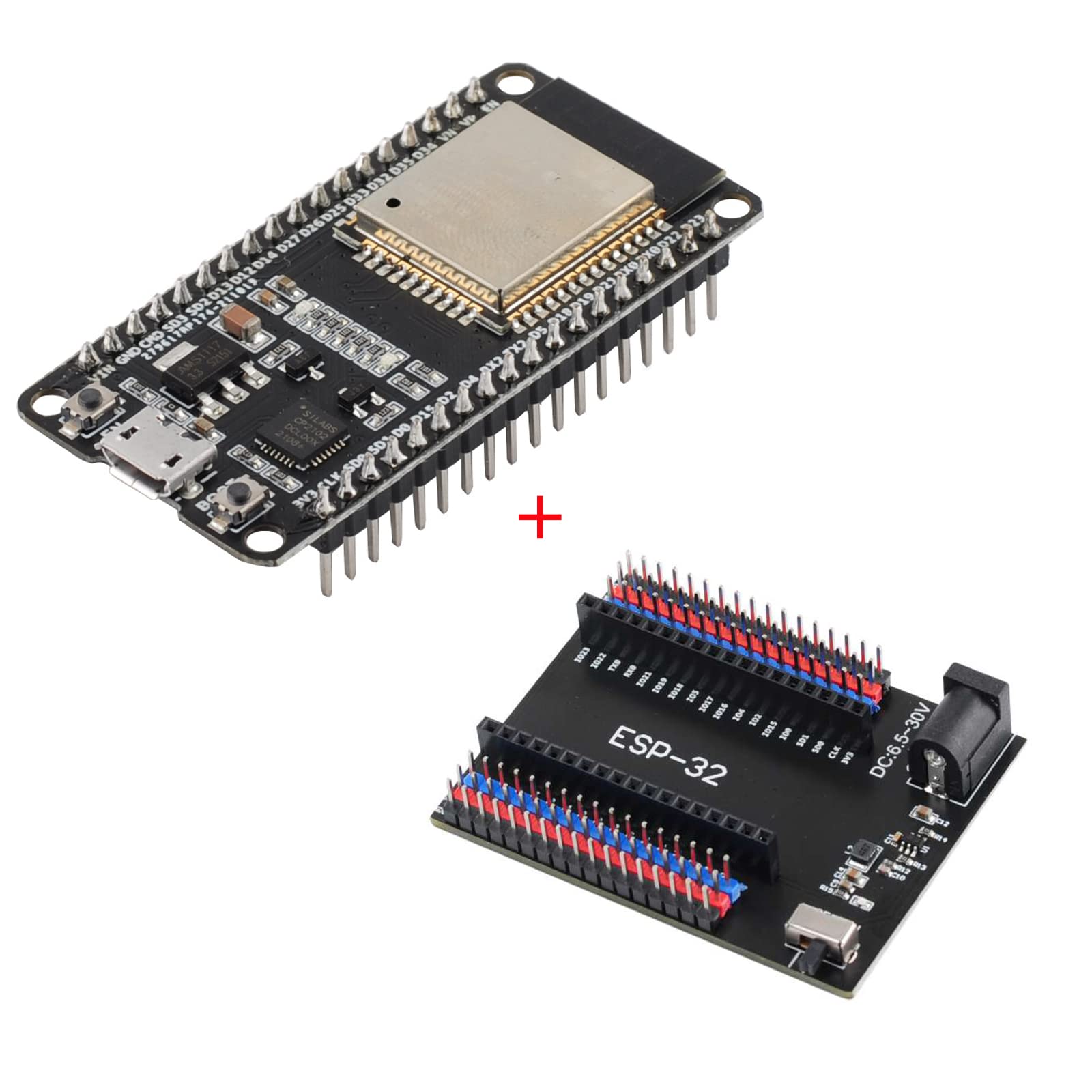 RCmall 18Pins ESP32-WROOM-32 Development Board ESP32 Devekit V1 NodeMCU-32S WiFi+BT BLE Combo Dual-core Dev Module for Arduino IDE, with Expanding Board