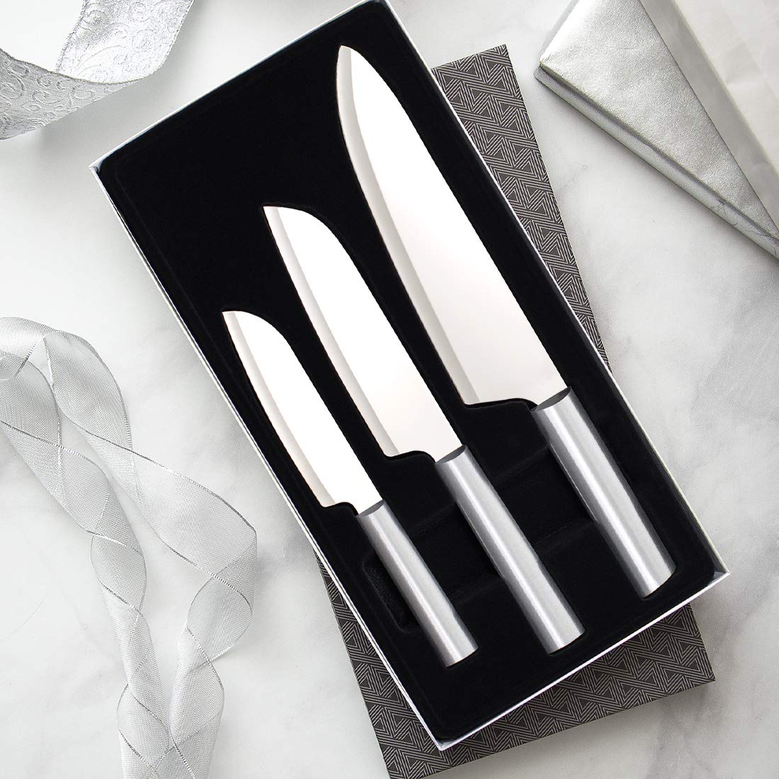 RADA Chef Select 3-Piece Large Knife Set β Stainless Steel Culinary Knives With Aluminum Handles and Knife Sharpener