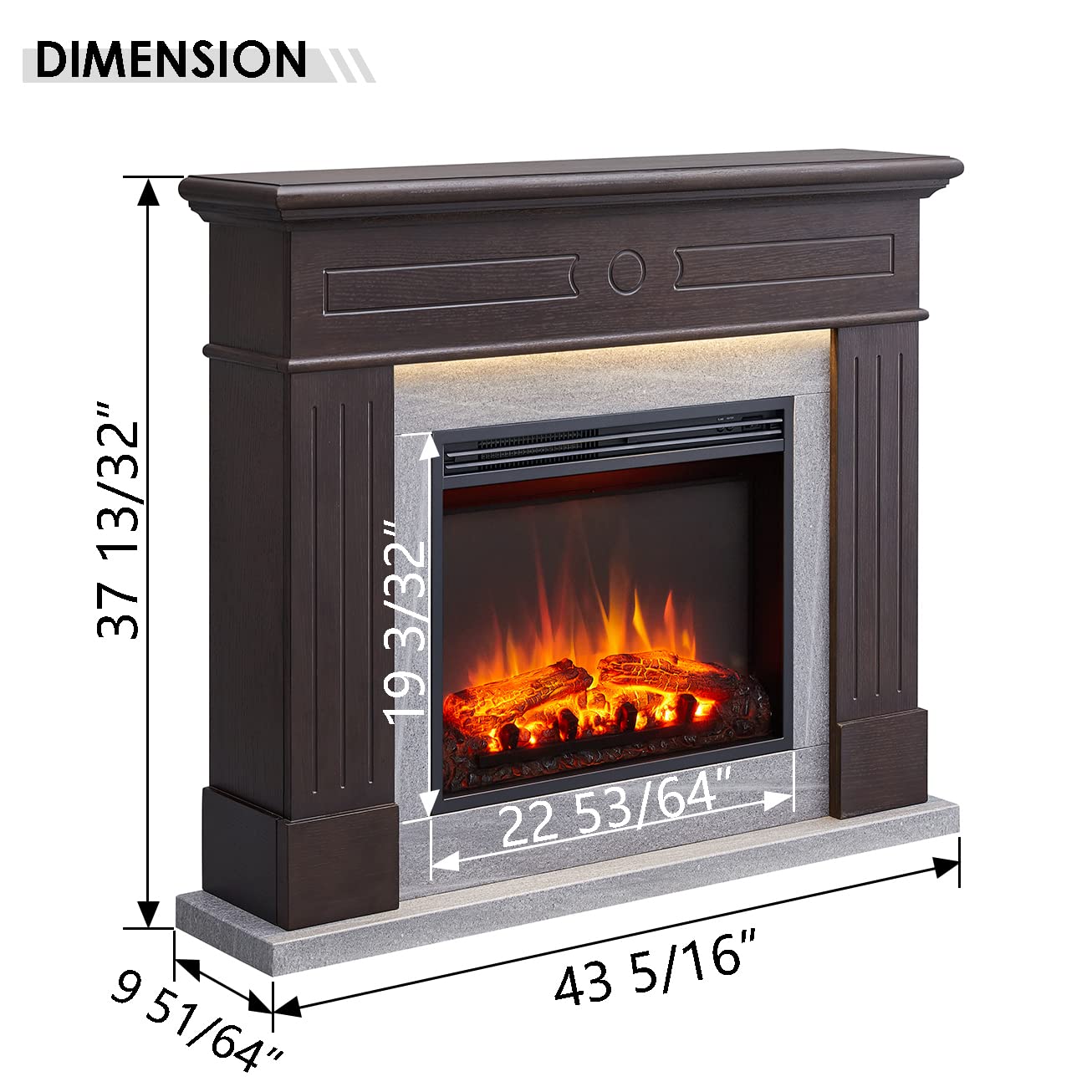 LegendFlame Fireplace Suite Alton, 43 Inch Mantel Surround, Cream White Finish, with 23 Inch Electric Fireplace Insert, 750W/1500W, Weekly Timer, Mood Light, Remote Control