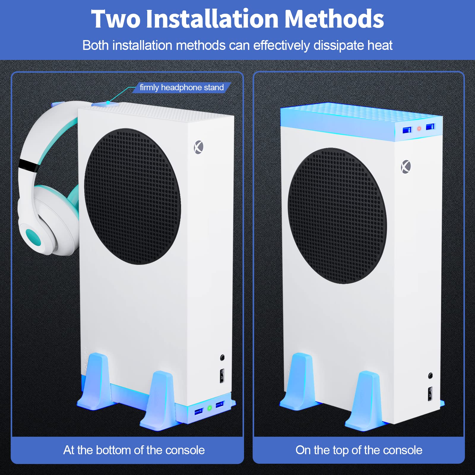 Narati Cooling Fan with Headset Holder for Xbox Series S, Dual Purpose Stand Fan Cooling Dock Station, High Speed Fan Cooler System, 3 Level Adjustable Speed & 2 Extra USB Ports(Only for Series S)