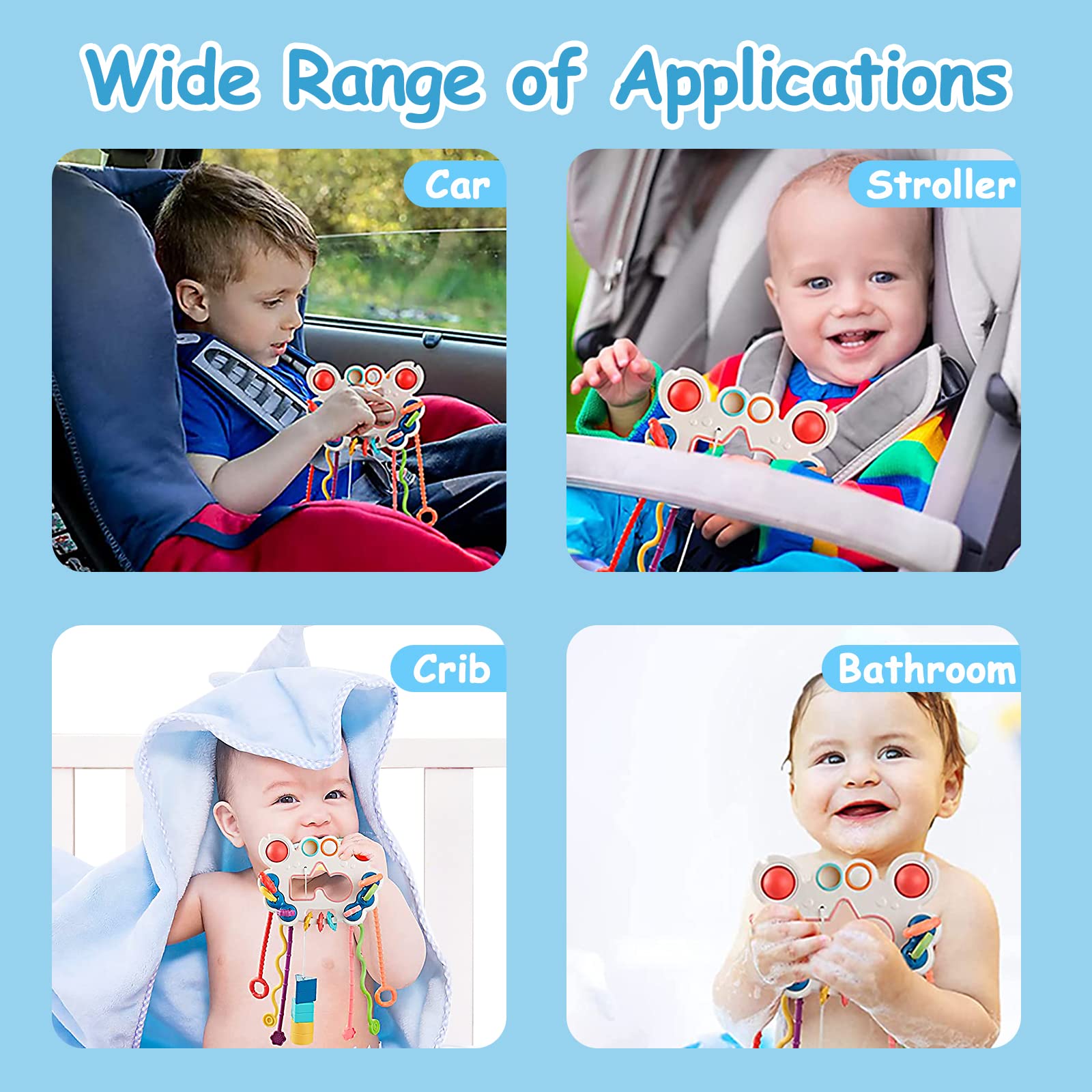 Montessori Toys for Babies, Baby Sensory Push & Pull String Toys, Multi-Play Developing Fine Motor Skill Travel Activity Toys for Infant Newborn