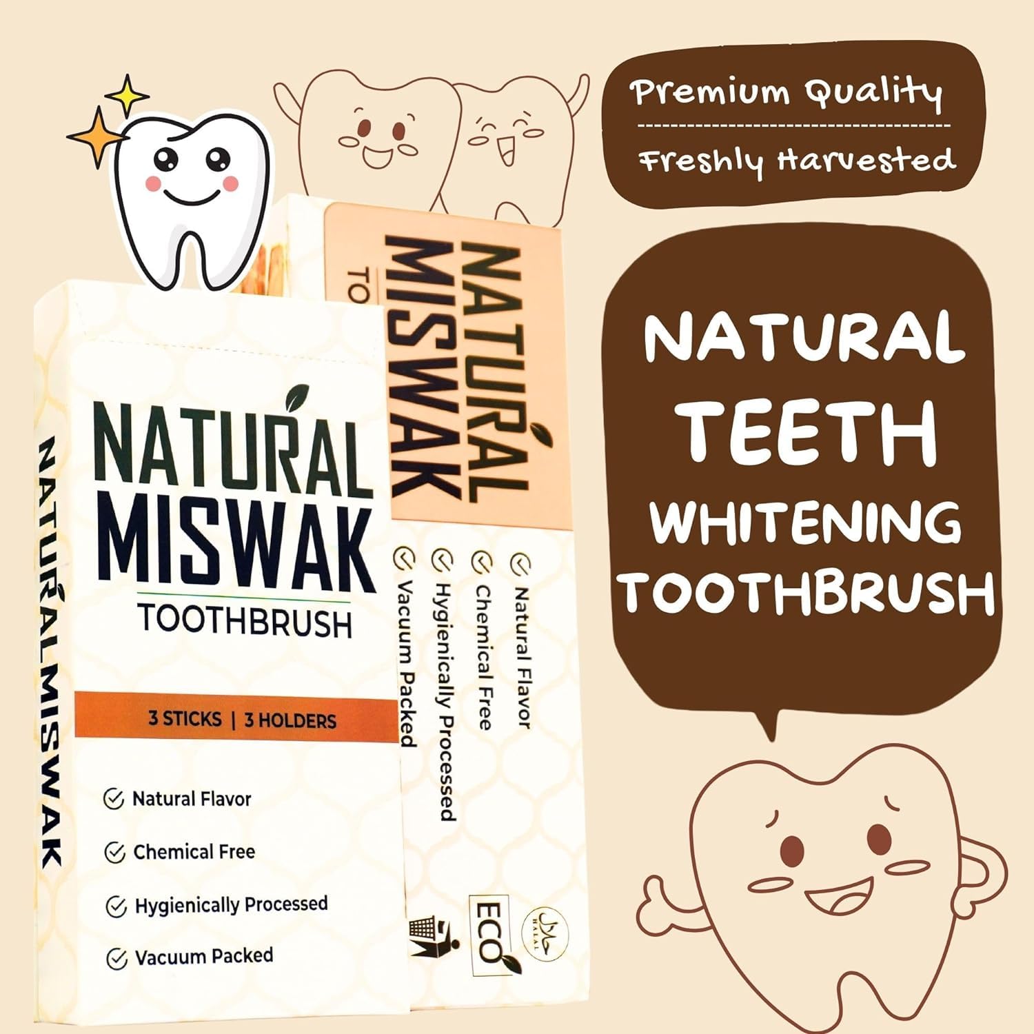 Miswak Sticks for Teeth, Natural Toothbrush, No Toothpaste Needed, Miswak Toothbrush Stick also known as Siwak Chew Sticks for Humans, Meswak, مسواك