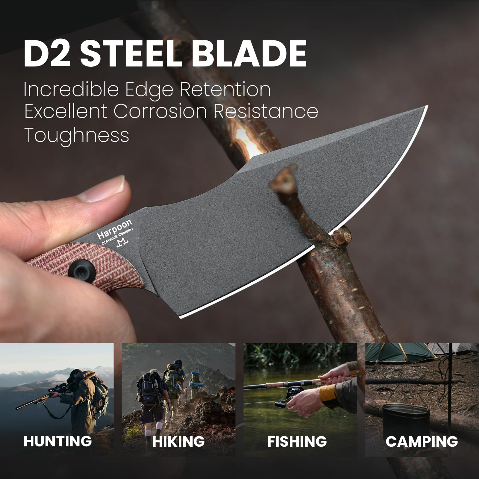 Kizer/Maverick Customs Harpoon Fixed-blade Knife D2 Blade with Red Micarta Handle - 1040E1