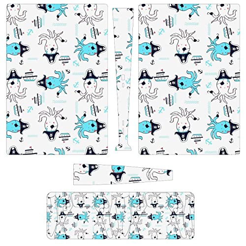 Pirate Octopus Pattern Full Protective Skin Cover Design Wrap Decal Sticker Compatible with PS5 Digital Edition Console and Controller