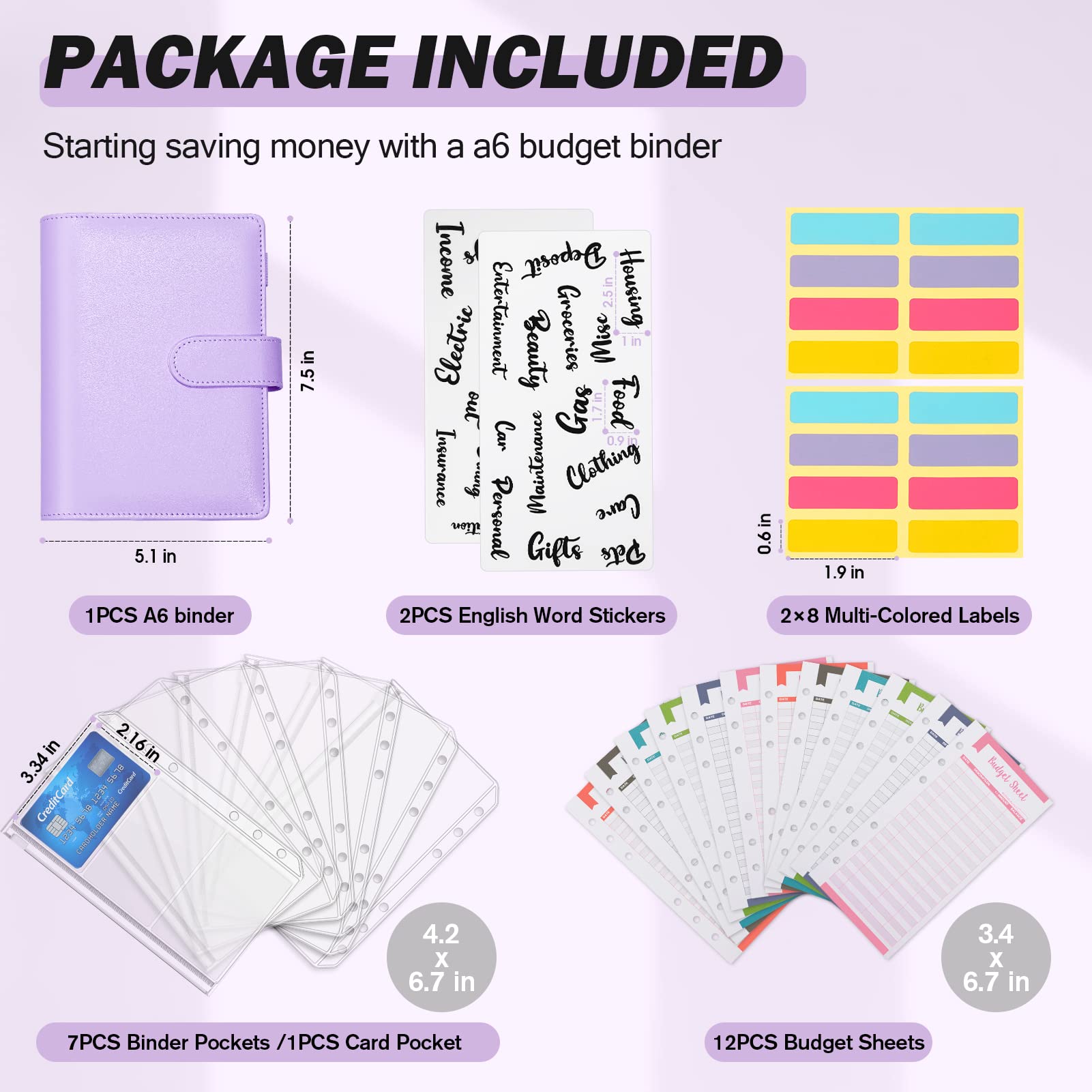 KTRIO A6 Budget Binder with Zipper Envelopes, Cash Envelopes for Budgeting, Money Organizer for Cash, Bill Money Saving Binder Planner, 26PCS A6 PU Leather Budget Notebook System, Gift - Purple