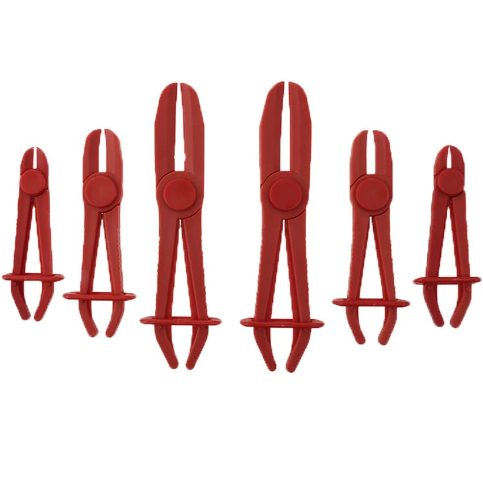 PETCHOR Plastic Hose Clamp Pliers, 6 Pack 3 Size Line Pinch Clamps Set, Flexible Hose Clamps Pliers Kit for Flexible Hoses Fuel Hoses Gas Lines Brake Hoses Radiator Hoses Coolant Hoses, Red