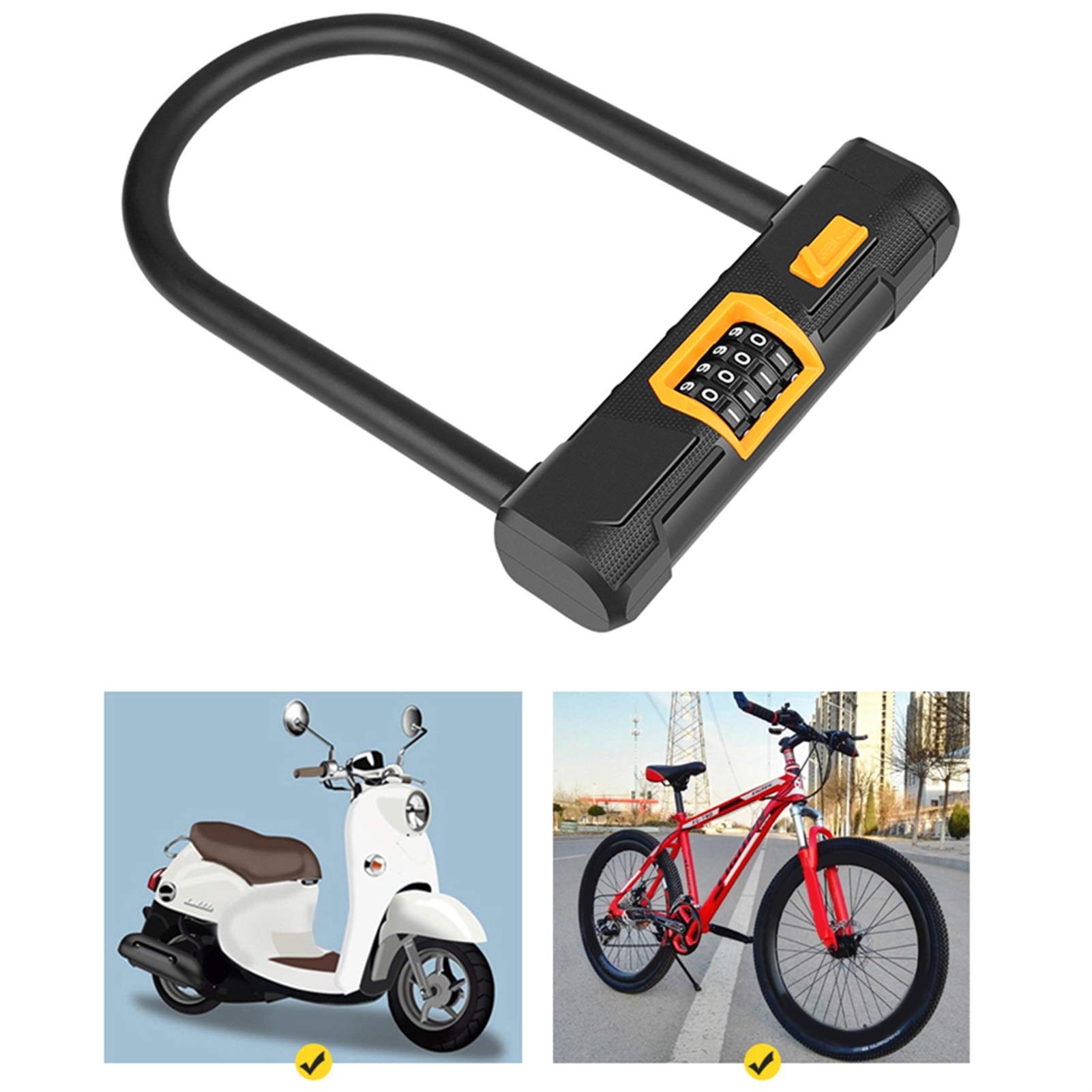 KJGHJ Bicycle Combination U-Lock 15 Mm with 1.2 Meter Steel Security Cable Password Lock Electric Car Lock Cycling Accessories U-Lock (Color : Black)