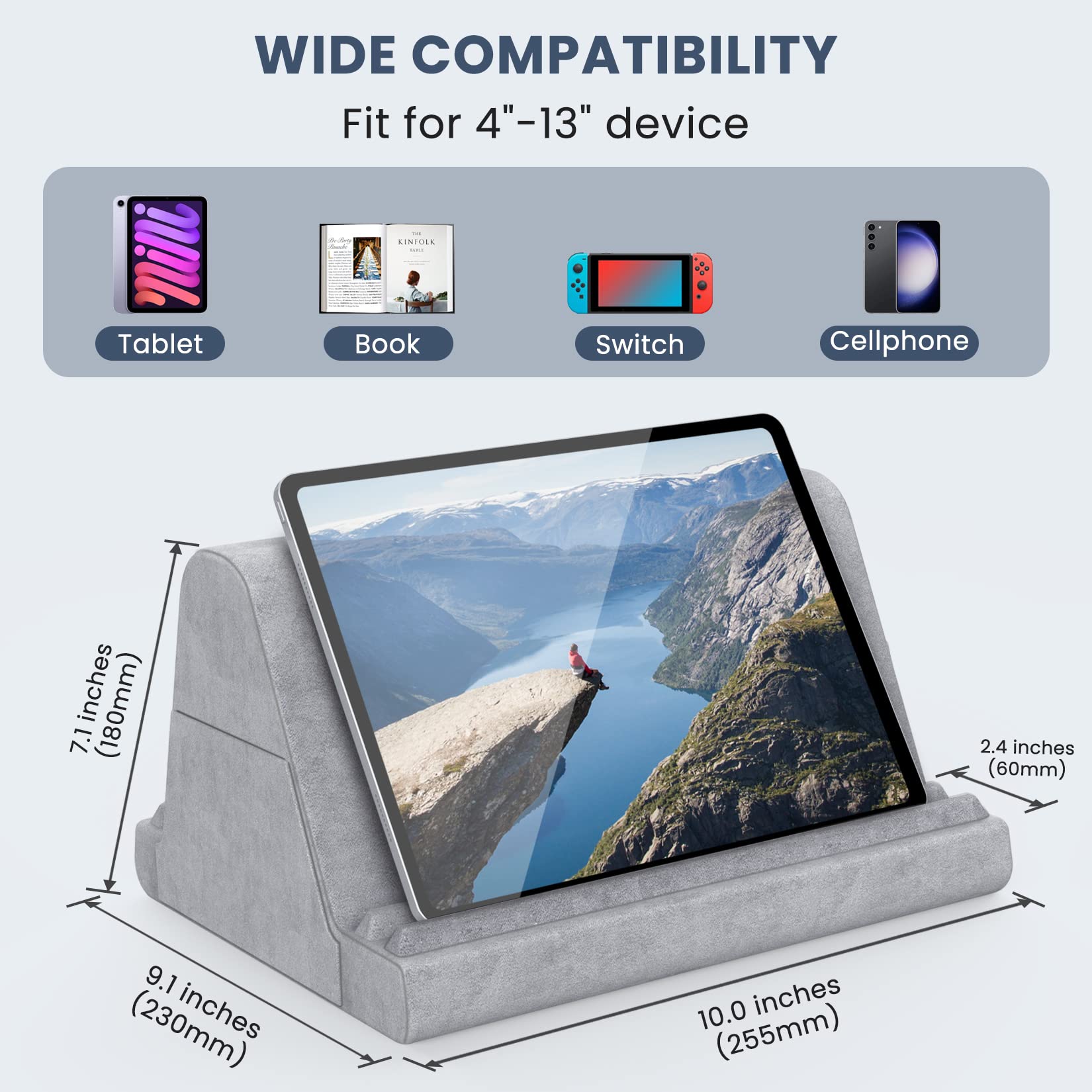 Nusican Tablet Pillow Holder Stand for Neck, ๐ฎ๐ฌ๐ฎ๐ฏ ๐จ๐ฝ๐ด๐ฟ๐ฎ๐ฑ๐ฒ๐ฑ Pillow Holder for Lap, Bed & Desk, Multi-Angle Tablet Pad with Pocket,Compatible with iPad,Samsung Galaxy,Kindle Fire & E-Reader